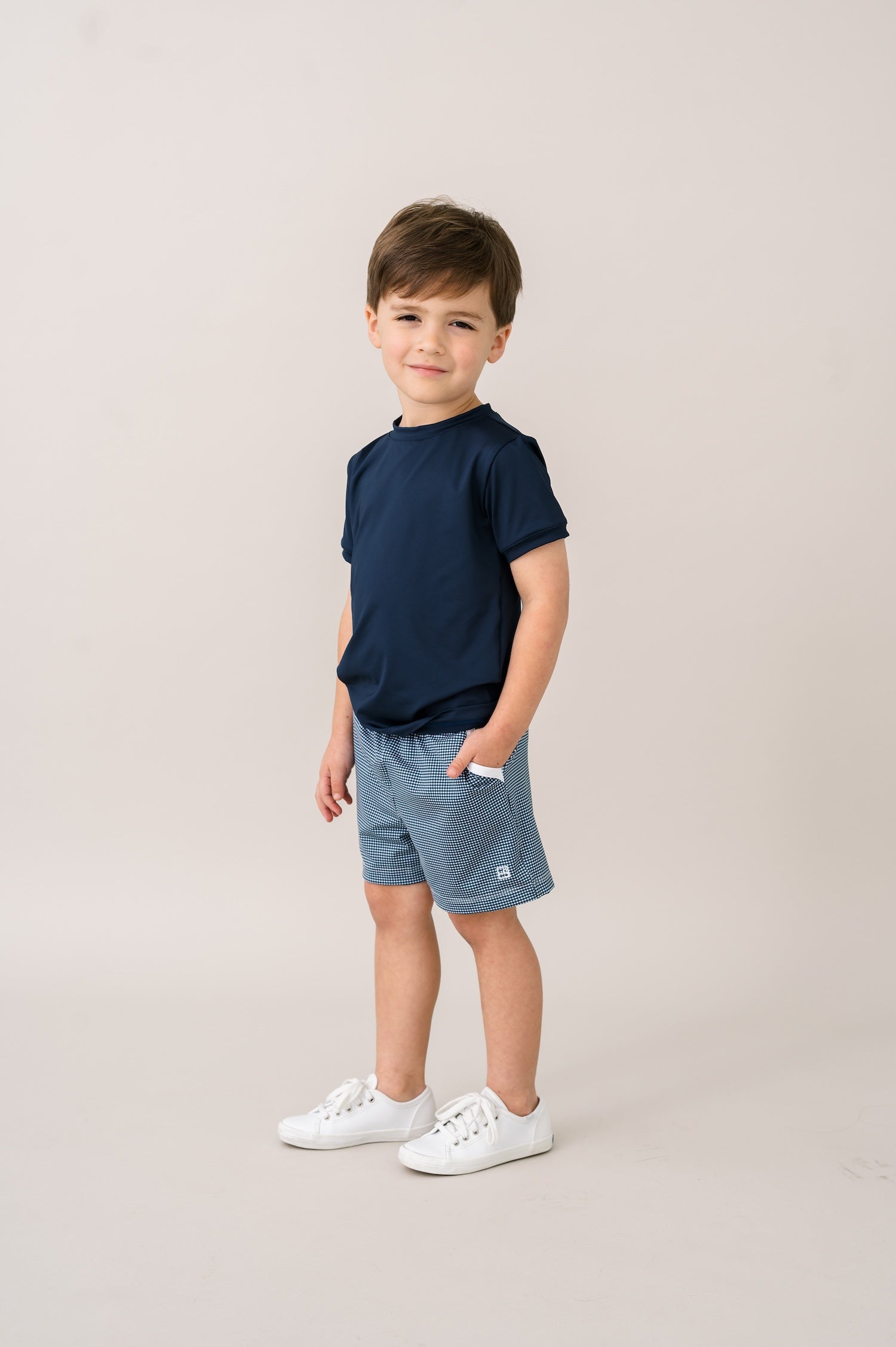 Nathan Short - Nantucket Navy Minigingham, Pure Coconut – Set Athletics